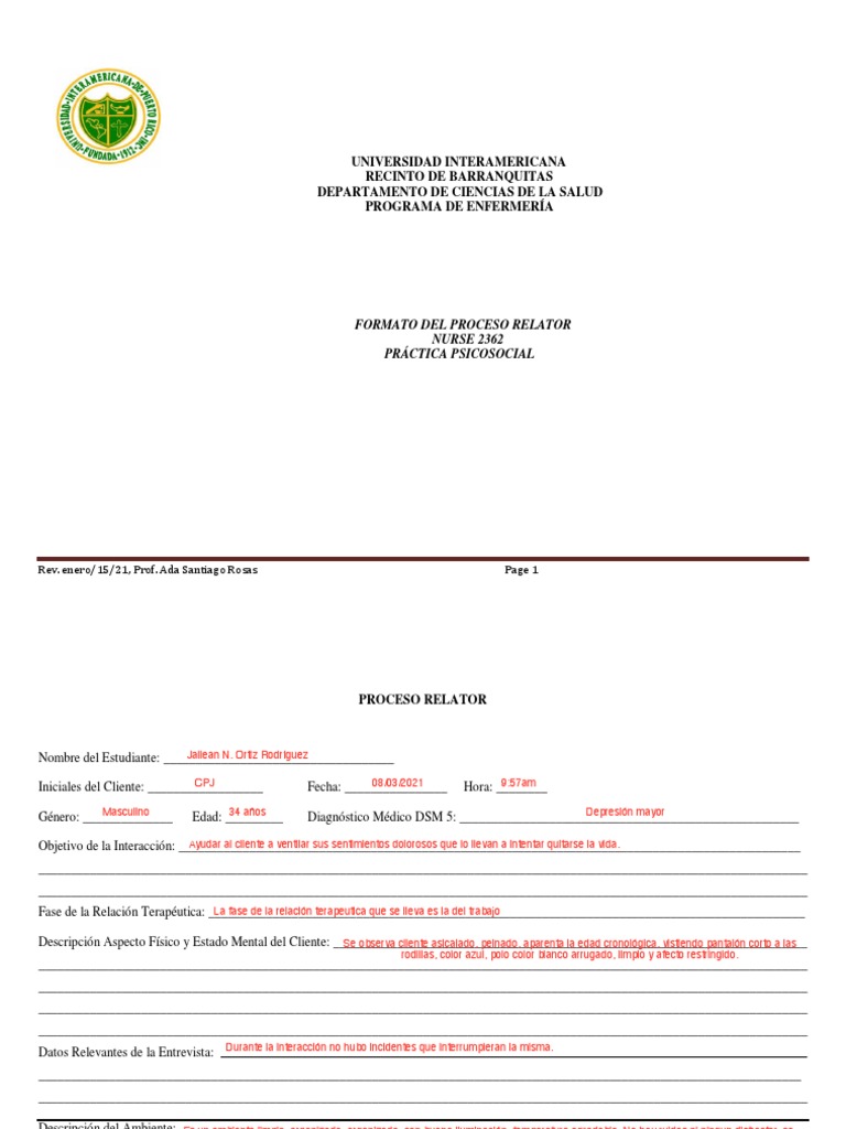 Enero 2021 Formato Proceso Relator | PDF | Suicidio | Las emociones