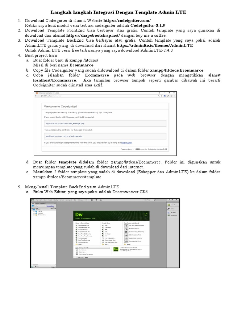 Integrasi Back End Dengan Template Admin LTE Dengan Dreamweaver | PDF
