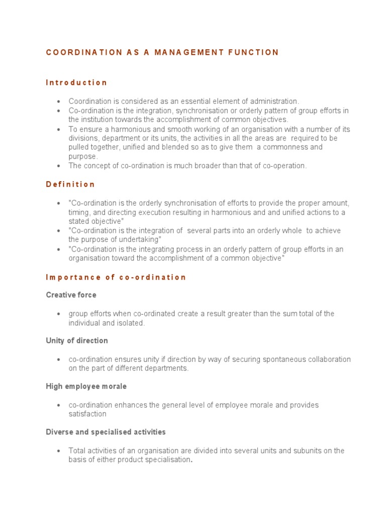 Coordination As A Management Function | PDF