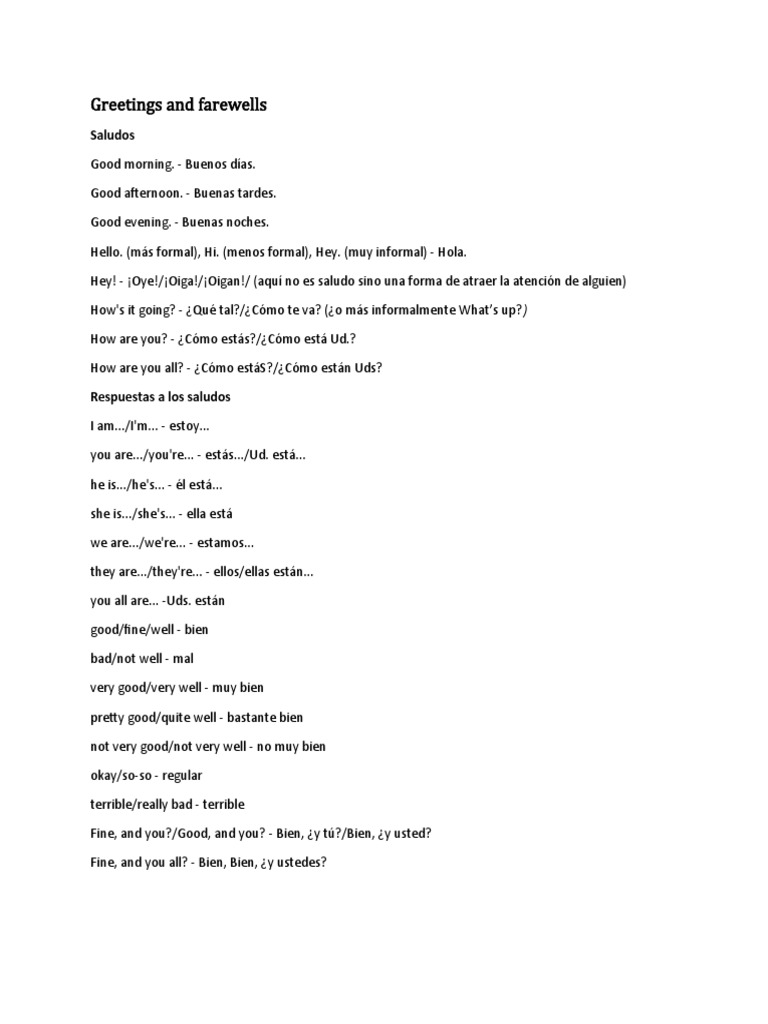 Greetings and Farewells | PDF | Verbo | Conjugación gramatical