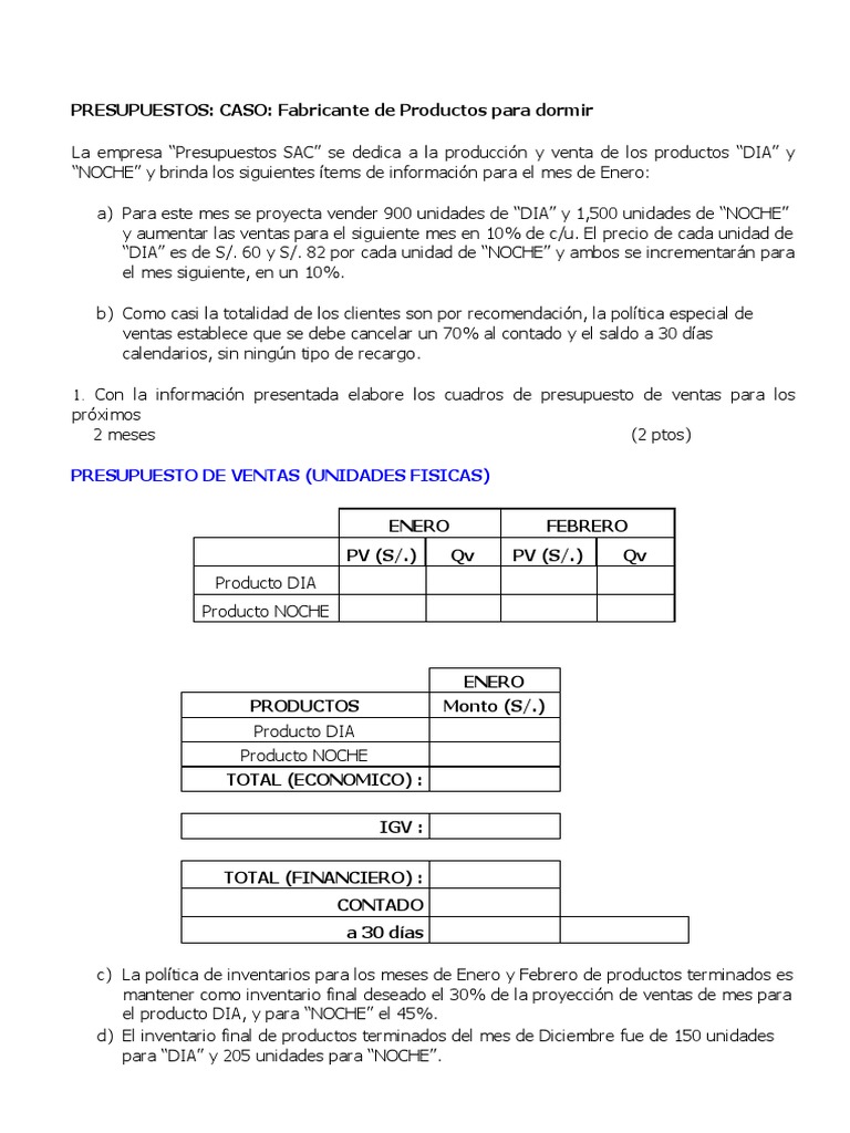 Unidad 3 - Caso Práctico de Presupuestos | PDF | Costo | Presupuesto