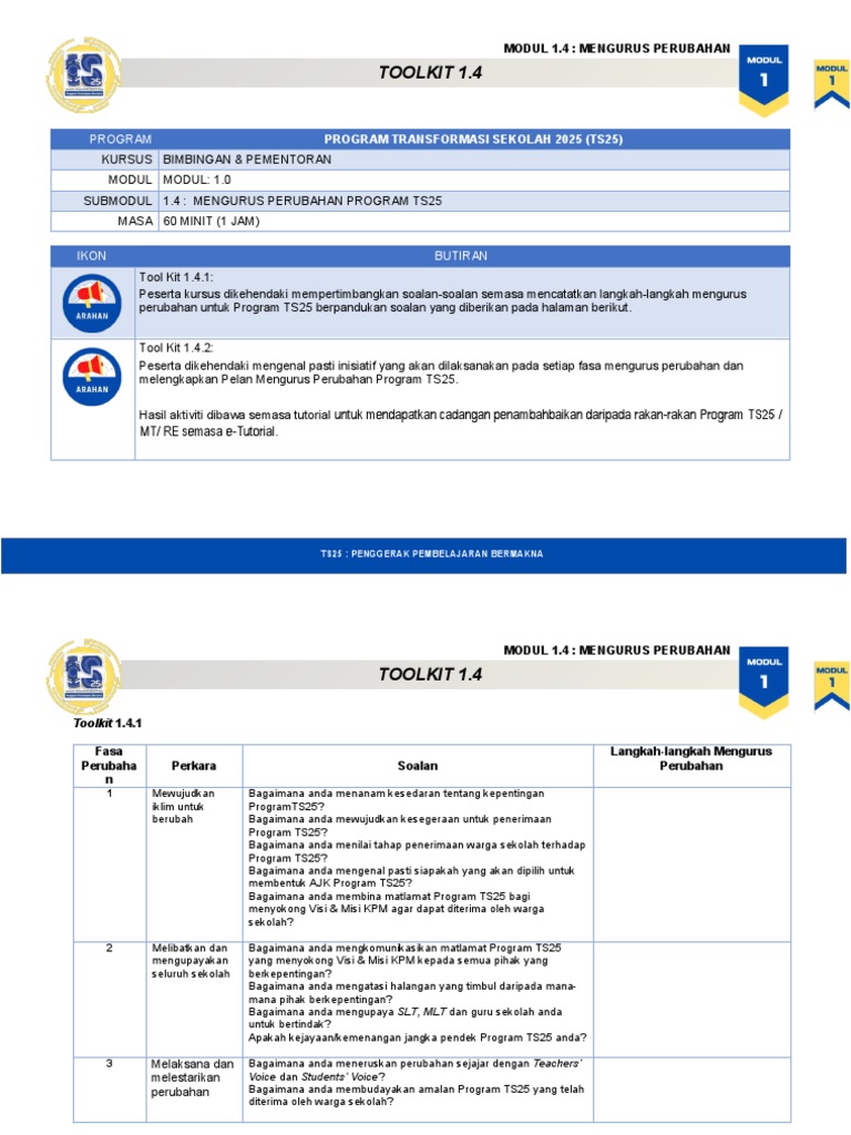Toolkit 1.4 Mengurus Perubahan TS25 | PDF