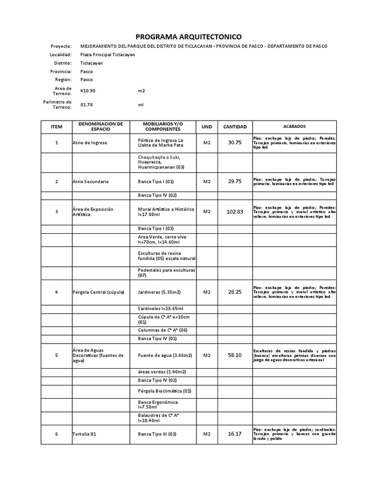 5 Programa Arquitectonico Parque | PDF | Diseño arquitectonico ...
