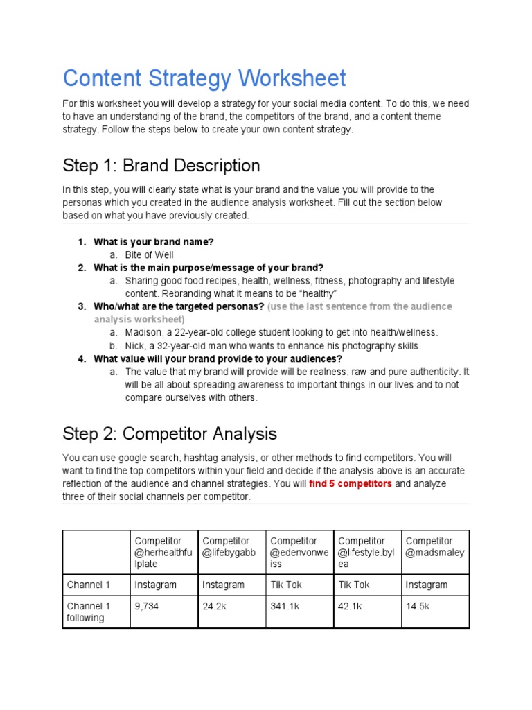 Content Strategy Worksheet: Step 1: Brand Description | PDF | Brand ...