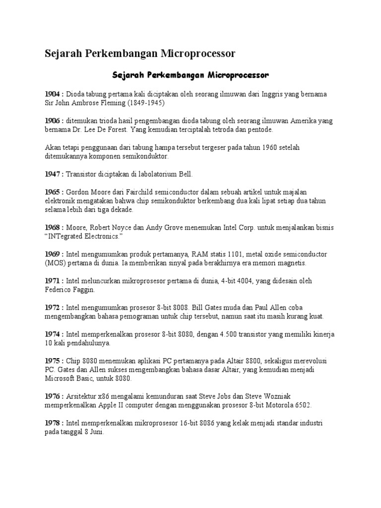 Sejarah Perkembangan Microprocessor | PDF