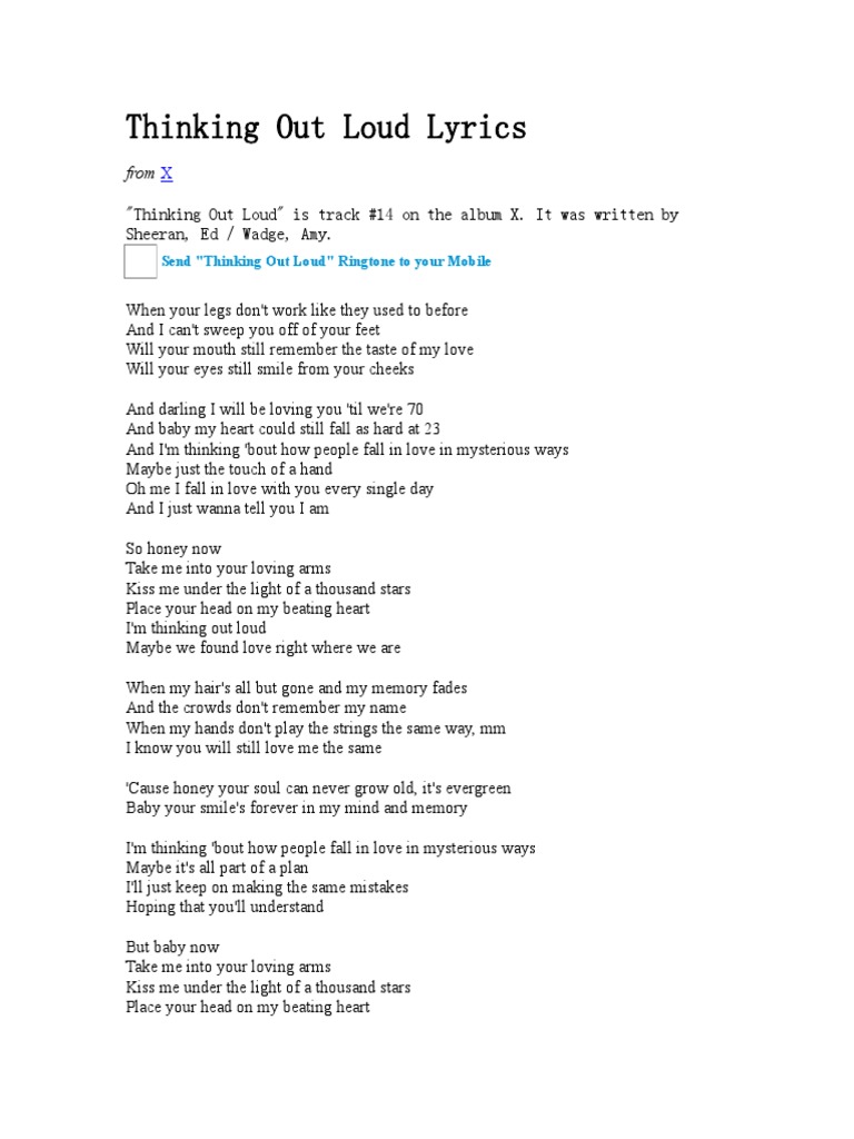Ed Sheeran's Thinking Out Loud Lyrics | PDF