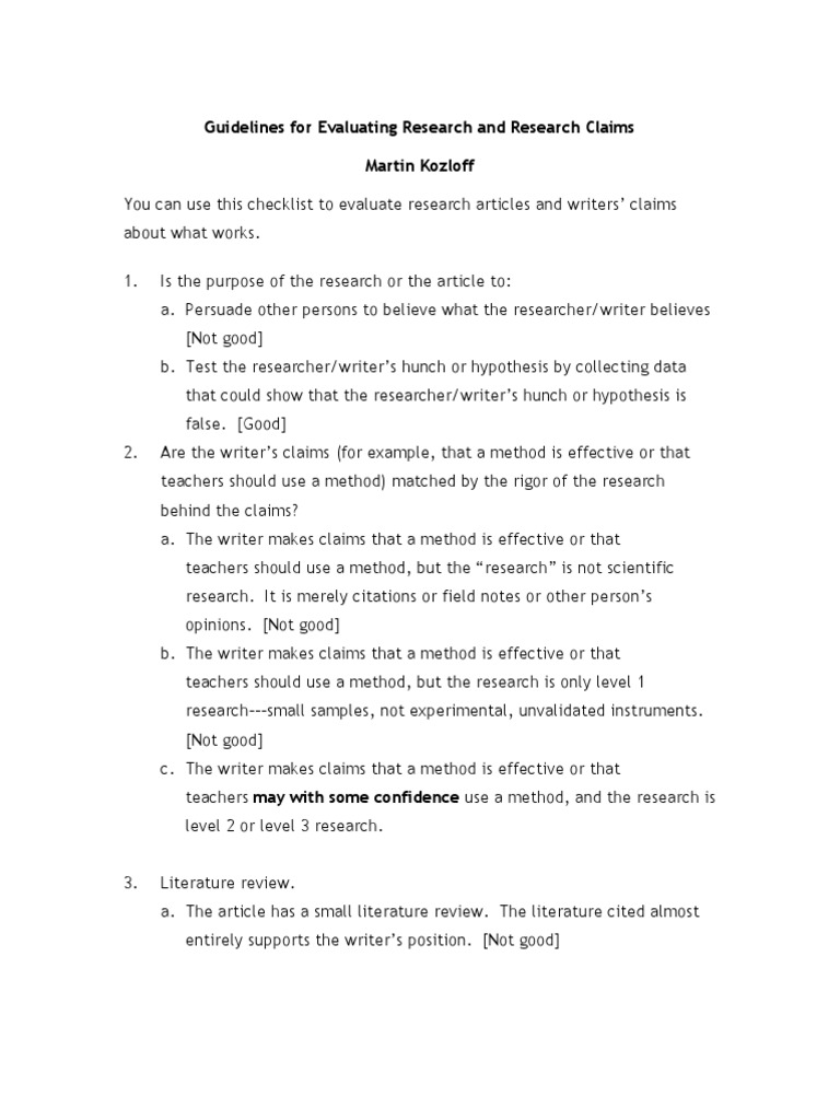 Checklist of Guidelines For Evaluating Research and Research Claims ...