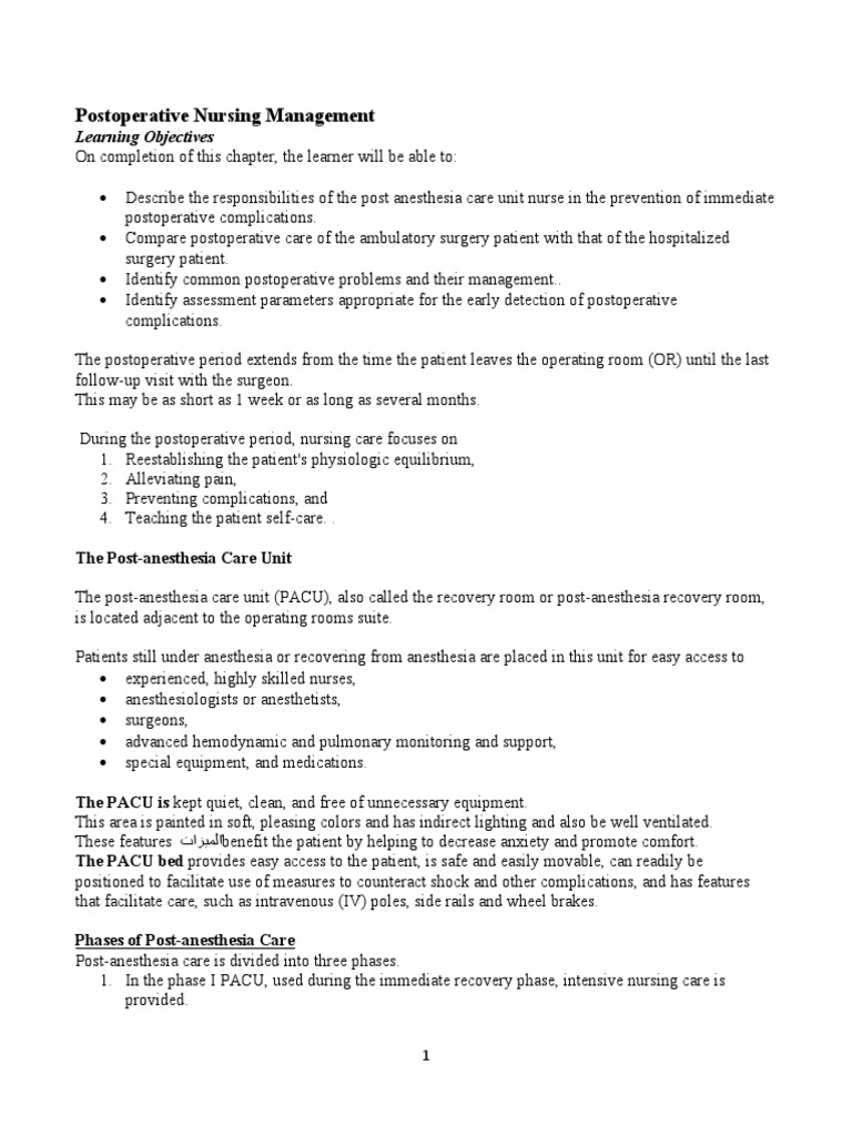 Postoperative Nursing Management | PDF | Shock (Circulatory) | Breathing
