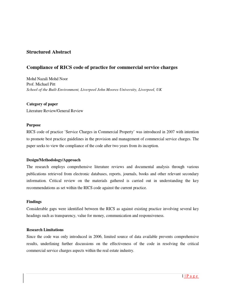 Compliance of RICS Code of Practice For Commercial Service | PDF ...