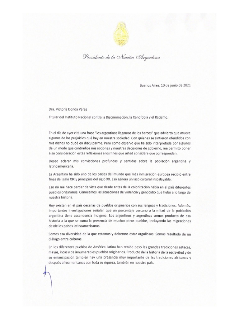 Carta Del Presidente de La Nación | PDF