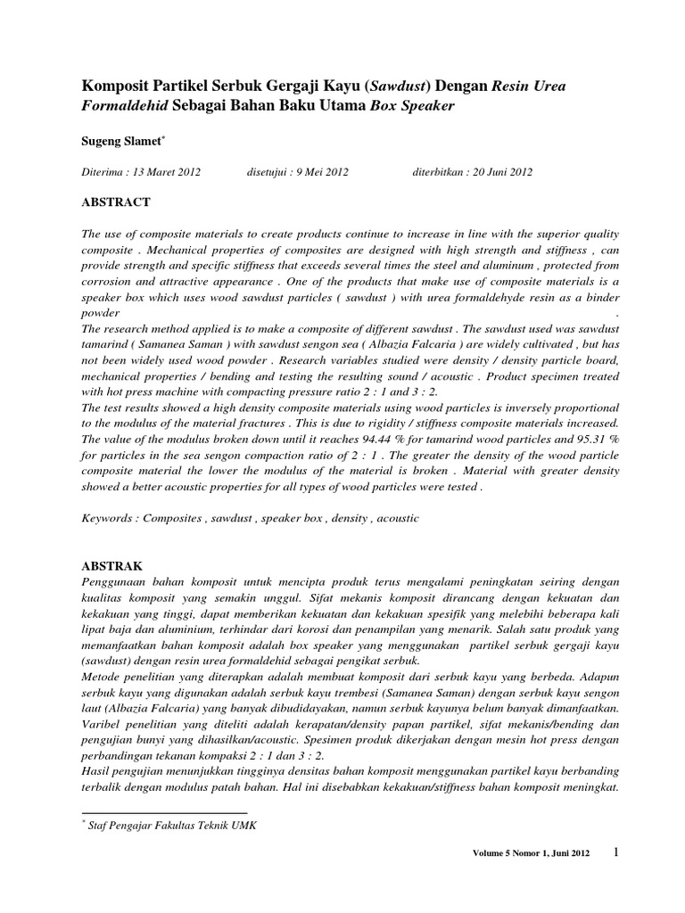 Formaldehid Sebagai Bahan Baku Utama Box Speaker: Komposit Partikel ...