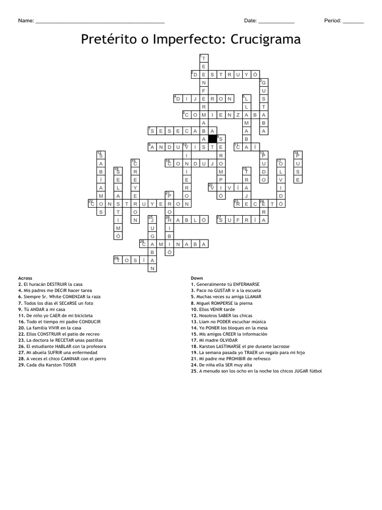 Pretrito o Imperfecto Crucigrama Answer Key | PDF | Violencia | Deportes