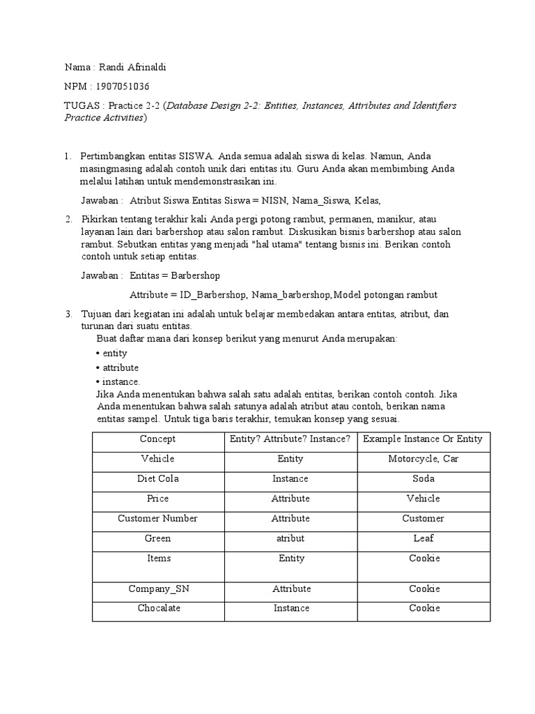 Analisis Entitas, Atribut, dan Identifikasi pada Database Design | PDF