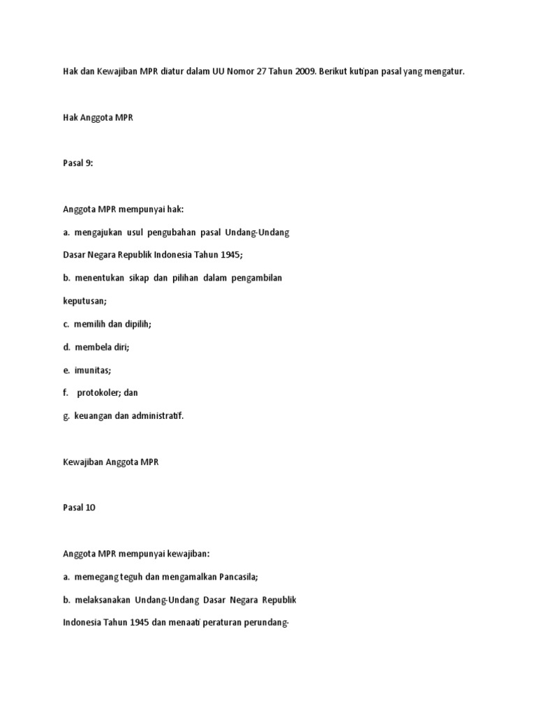 Hak Dan Kewajiban MPR | PDF