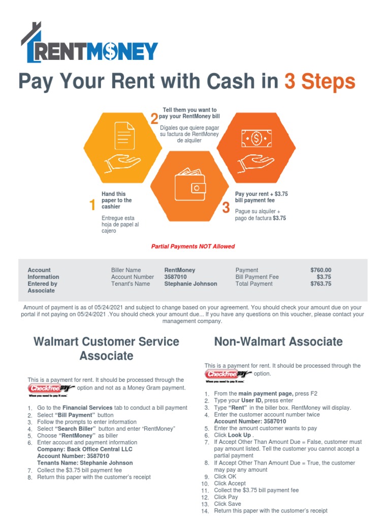 Pay Rent with Cash in 3 Easy Steps | PDF | Payments | Receipt
