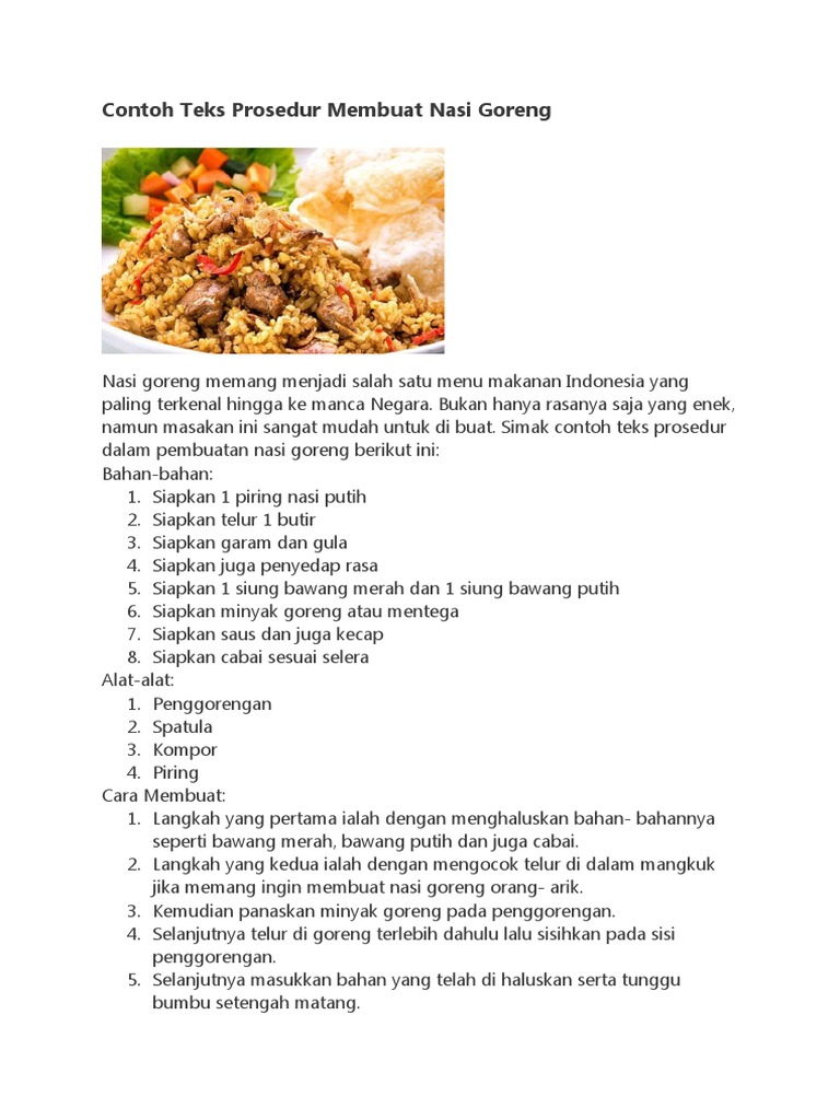 Contoh Teks Prosedur Membuat Nasi Goreng | PDF