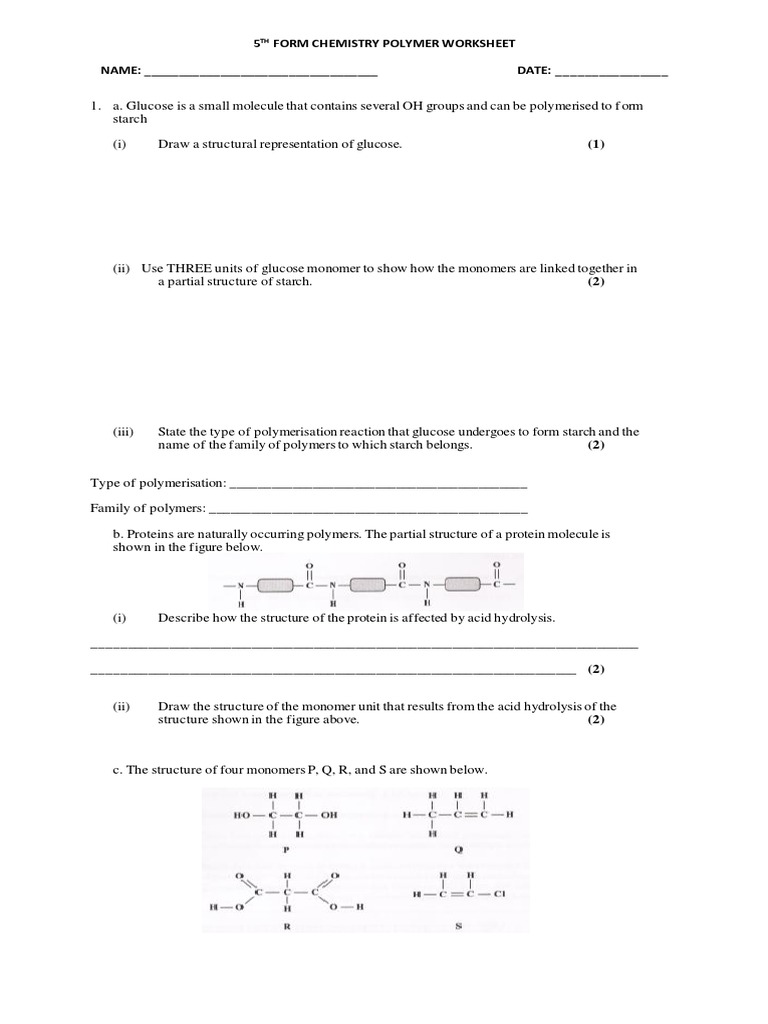 Understanding Polymerization Reactions: A Comprehensive Worksheet on ...