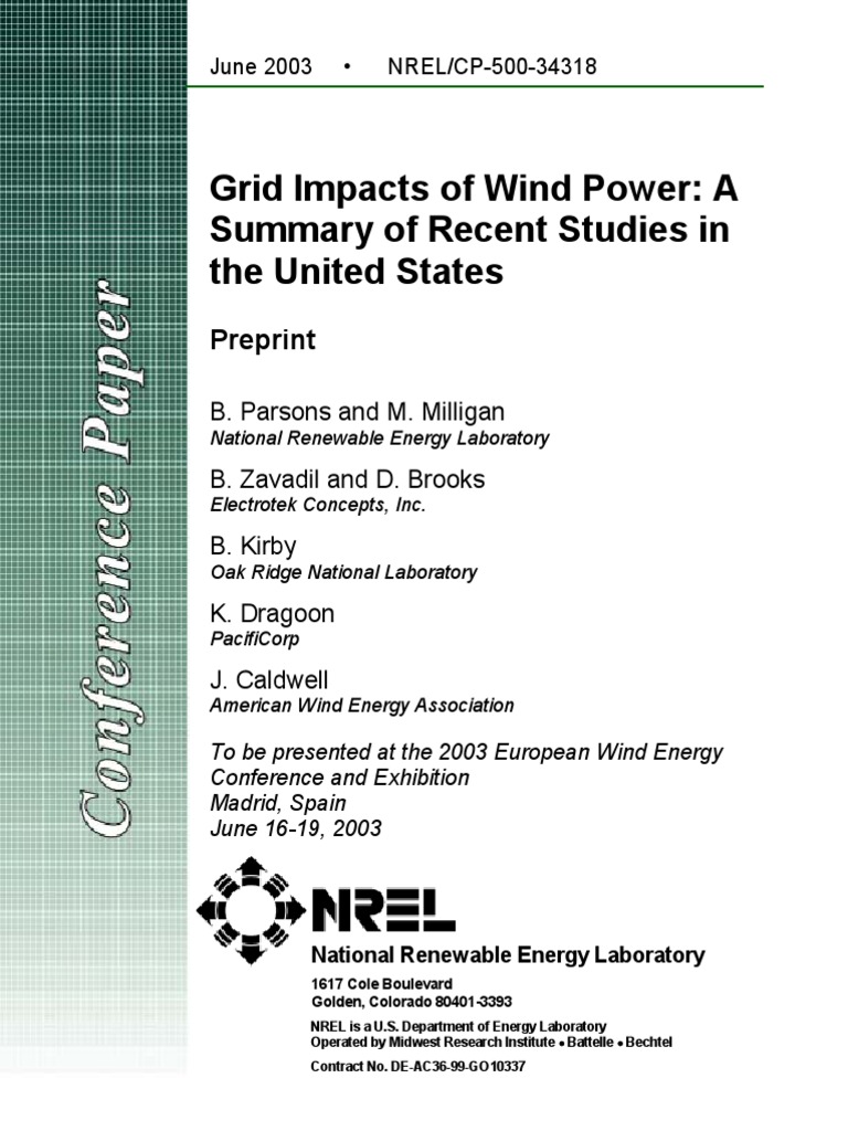 Grid Impacts of Wind Power: A Summary of Recent Studies in The United ...