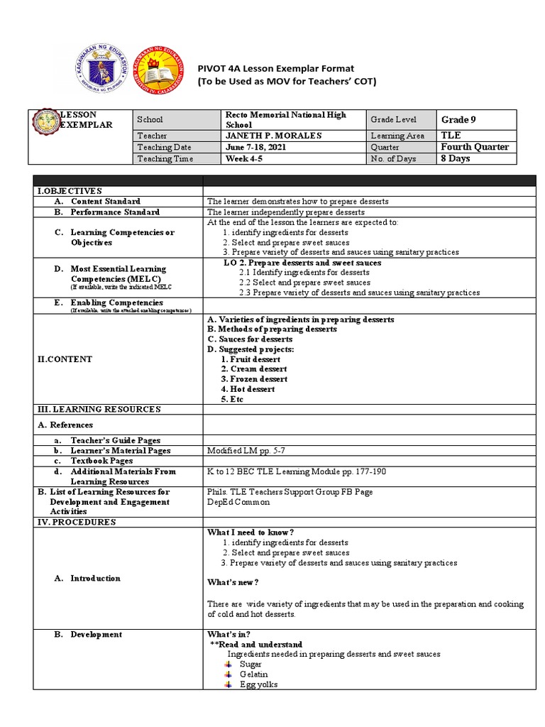 Pivot 4A PIVOT 4A Lesson Exemplar Format (To Be Used As MOV For ...