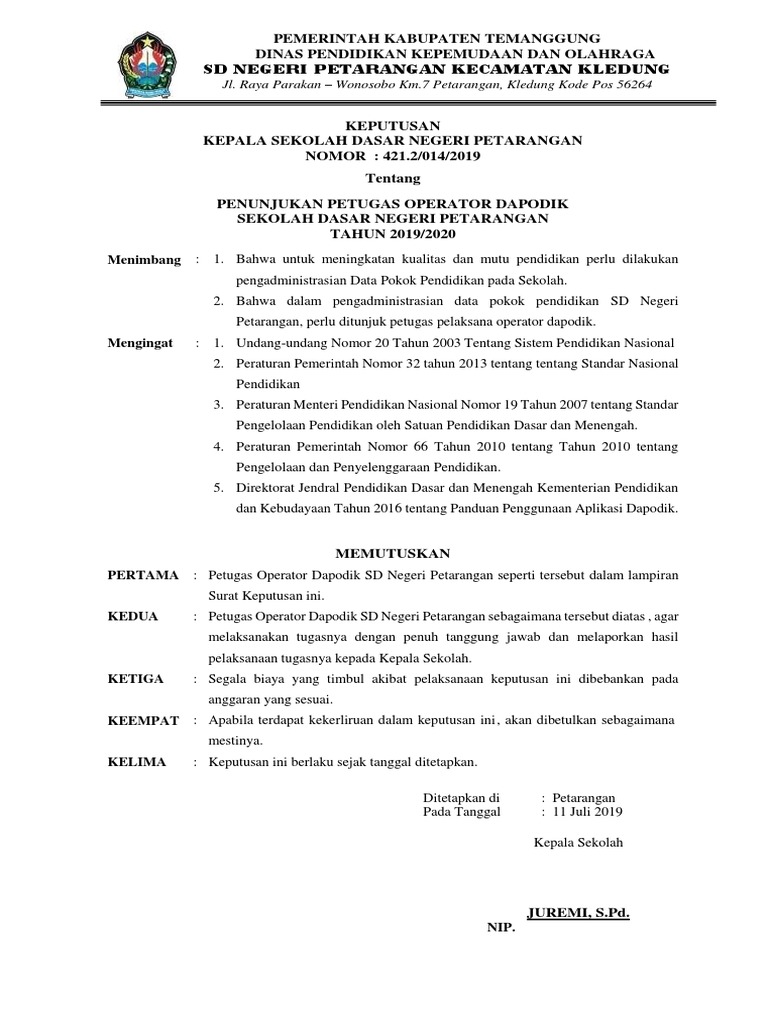 SK Operator Dapodik | PDF