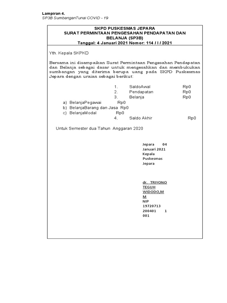 SP3B Sumbangan COVID-19 Jepara | PDF