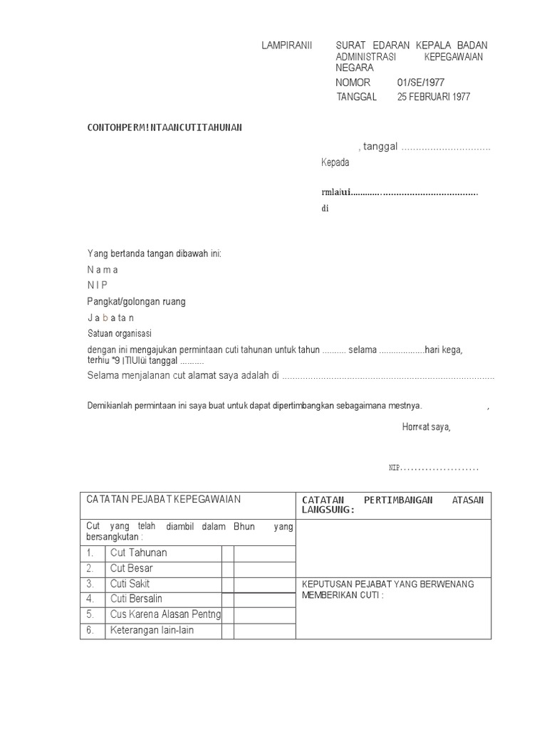 Contoh Surat Cuti Tahunan PNS | PDF