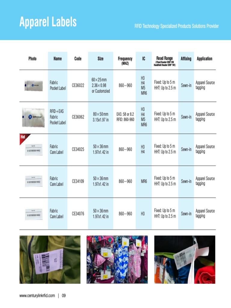 Apparel Labels: Code Size IC Photo Application Name Frequency Affixing ...