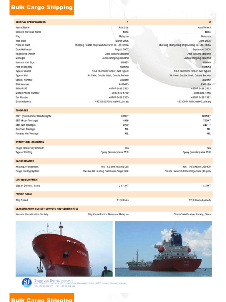 Bulk Cargo Shipping Tankers Specs | PDF