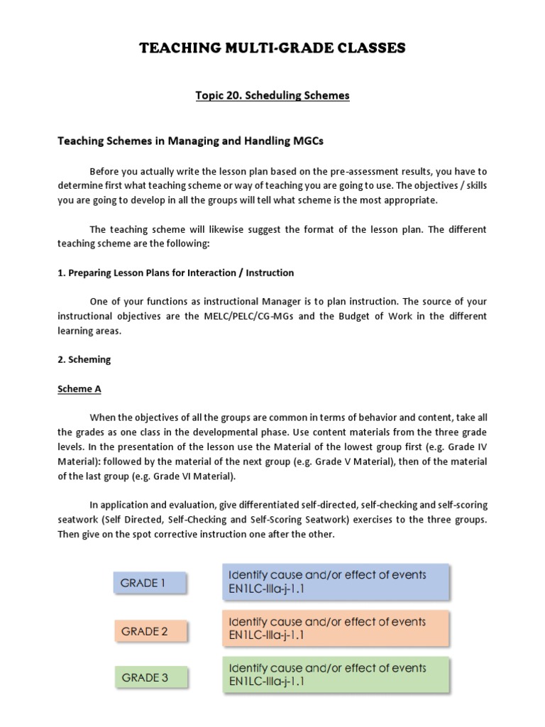 Teaching Multi-Grade Classes: Topic 20. Scheduling Schemes | PDF | Lesson Plan | Education Theory