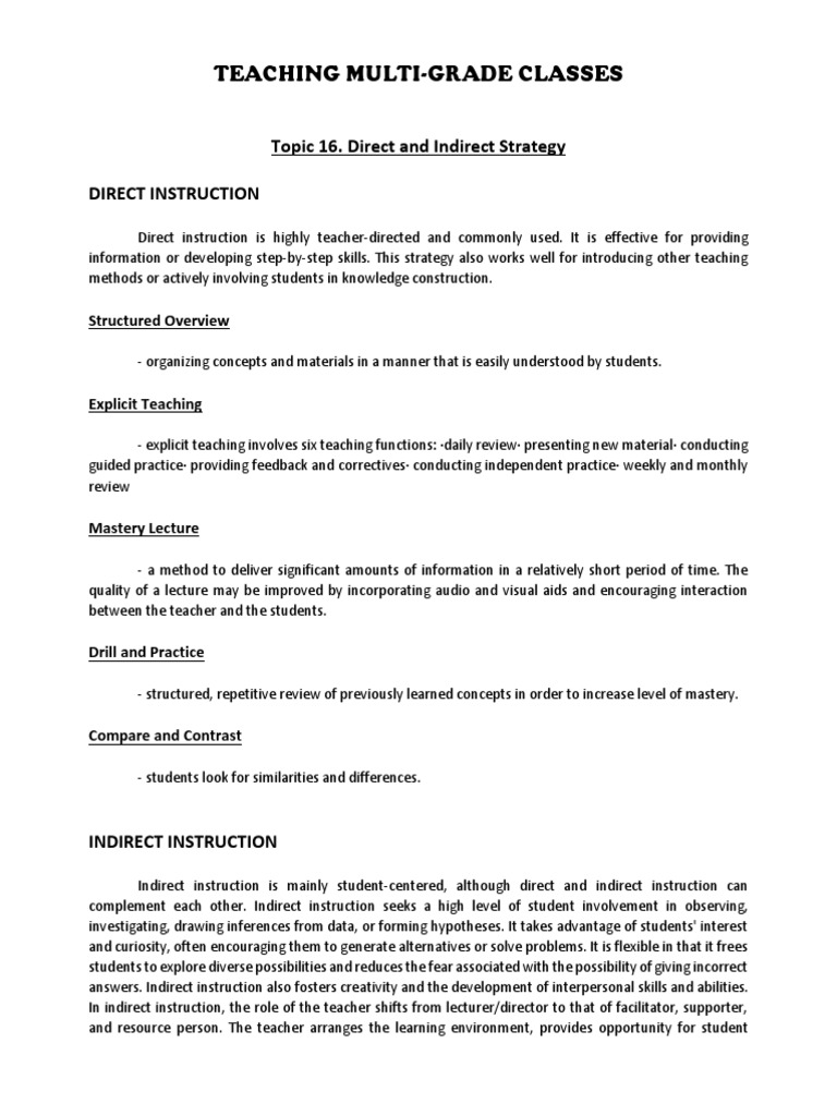 Teaching Multi-Grade Classes: Topic 16. Direct and Indirect Strategy ...