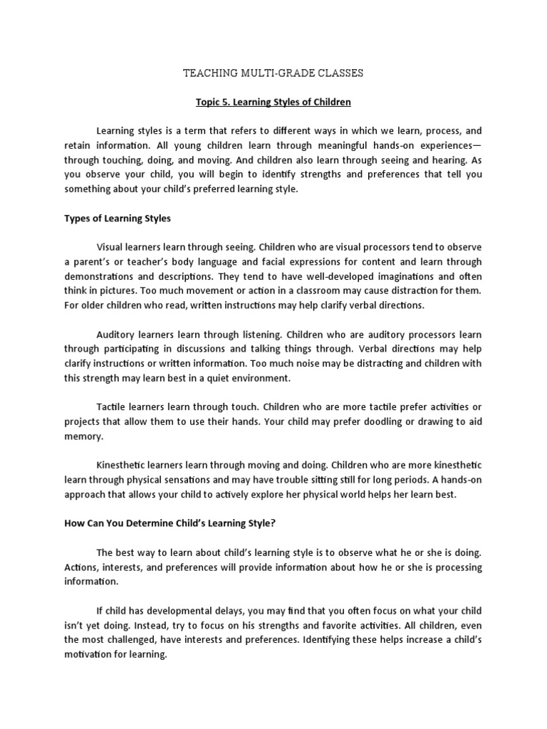 Topic 5. Learning Styles of Children | PDF | Learning Styles | Storytelling