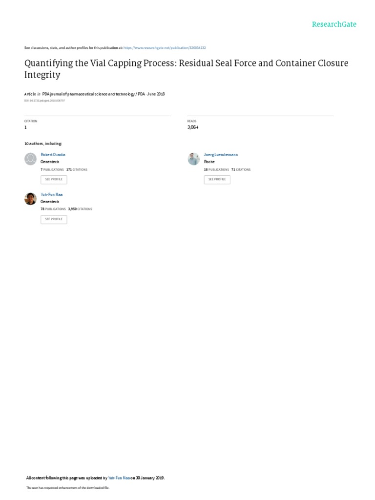 Quantifying The Vial Capping Process: Residual Seal Force and Container Closure Integrity | PDF ...
