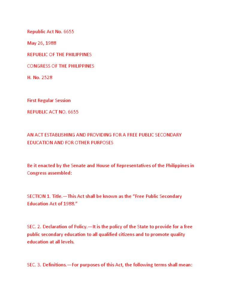 Republic Act No. 6655 | PDF | Schools | Teacher Education