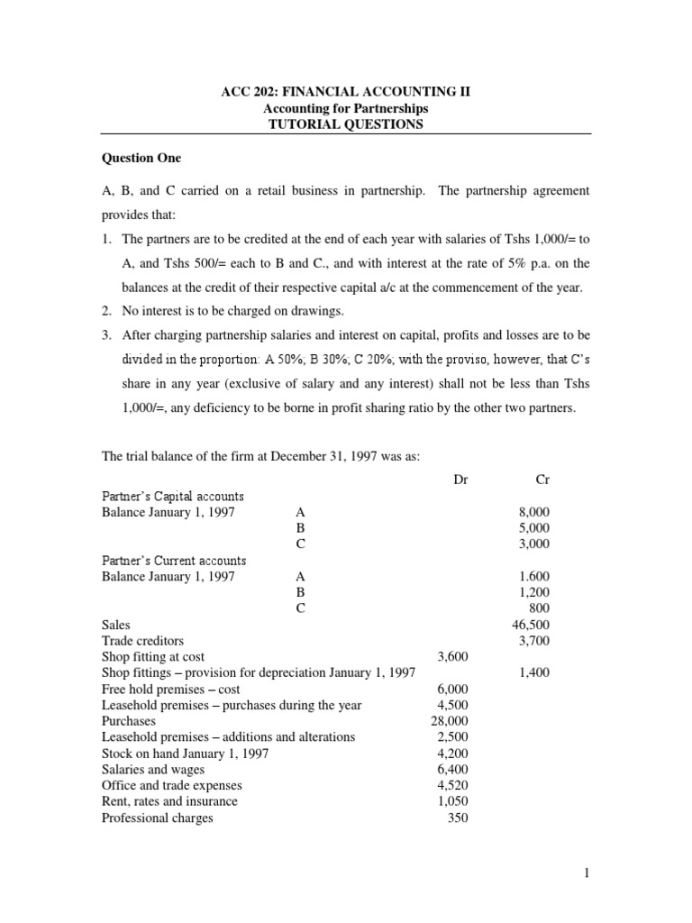 Acc 202: Financial Accounting Ii Accounting For Partnerships Tutorial ...