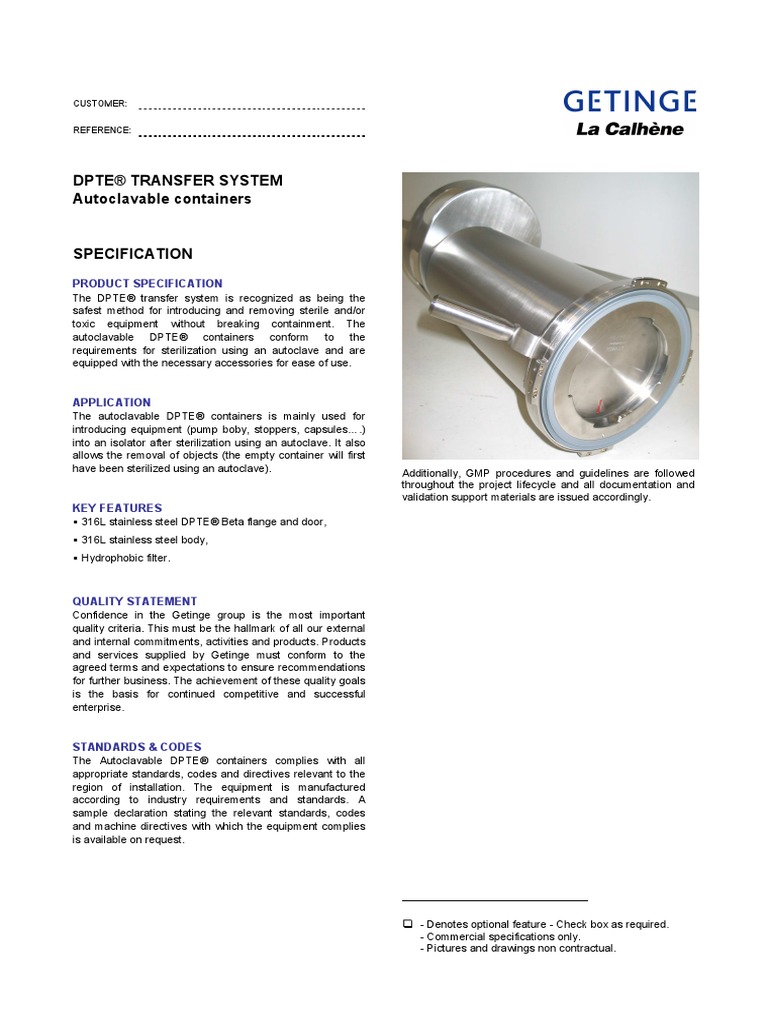 GETINGE DPTEs Autoclavable Container | PDF | Specification (Technical ...