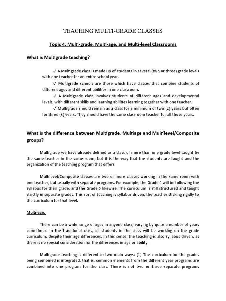 Teaching Multi-Grade Classes: Topic 4. Multi-Grade, Multi-Age, and ...