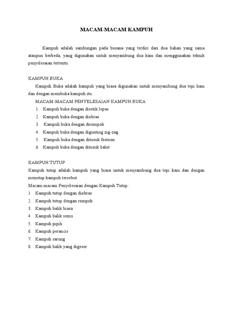 Macam-Macam Kampuh Teknik Jahit | PDF