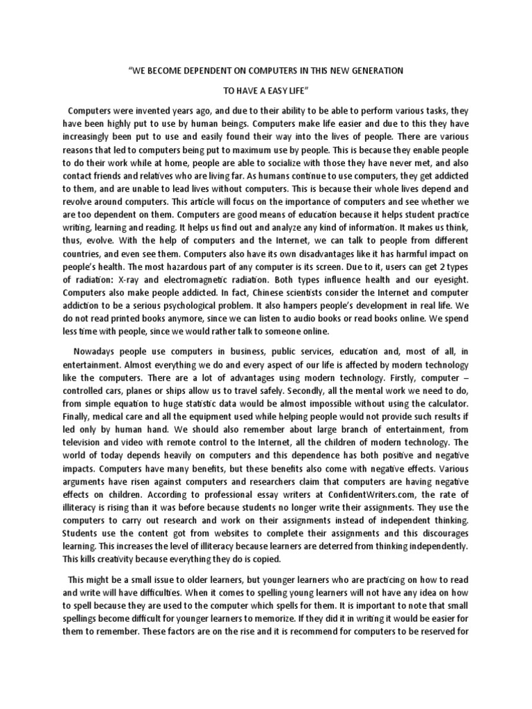 We Become Dependent On Computers in This New Generation | PDF ...