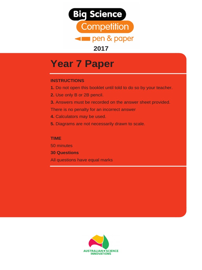 2017 Year 7 BSC Paper and Answers | PDF | Ice | Water Vapor