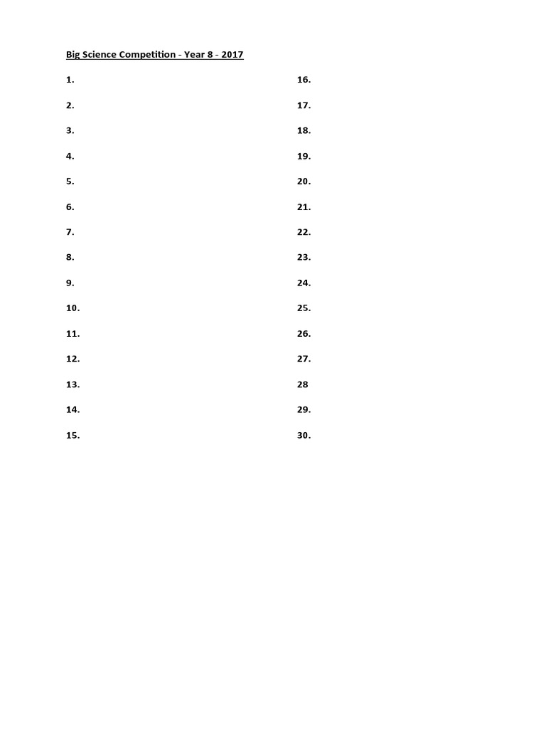 Big Science Competition-ANSWER SHEET | PDF