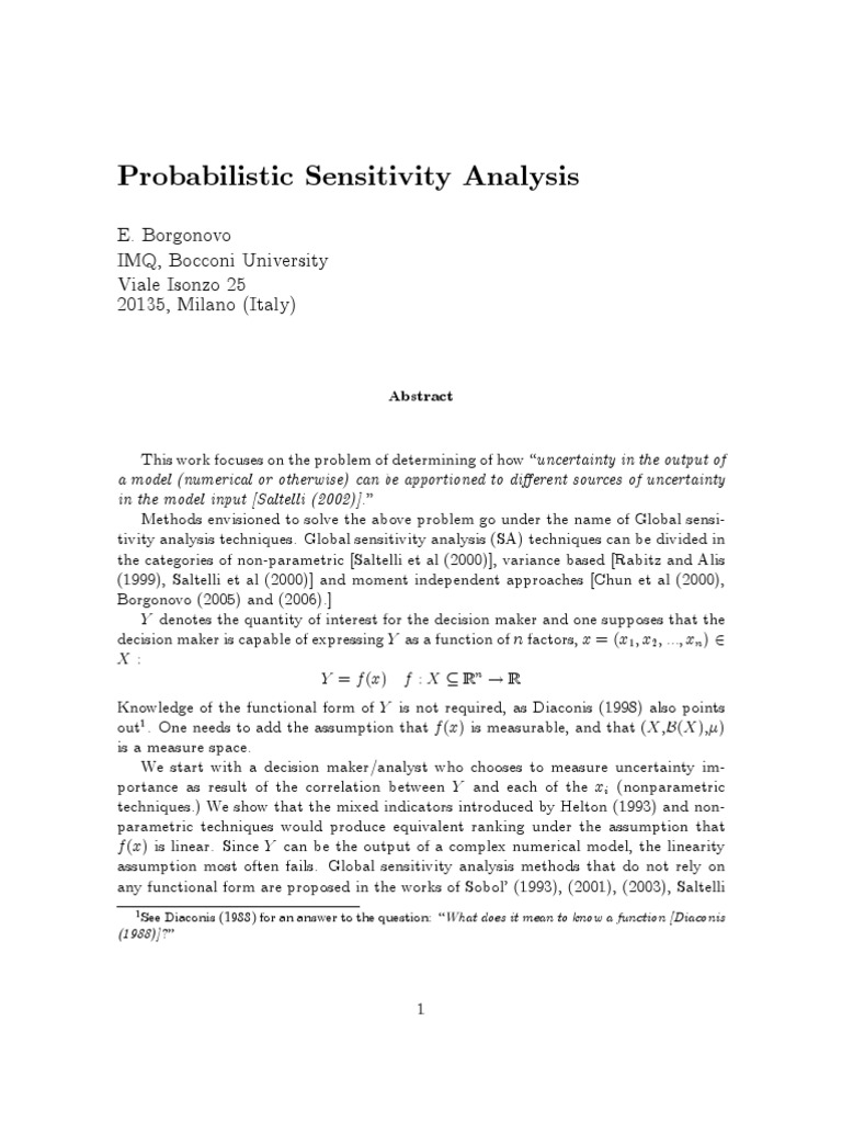 Probabilistic Sensitivity Analysis: E. Borgonovo IMQ, Bocconi ...