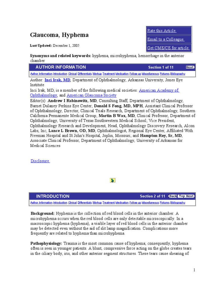 Glaucoma, Hyphema: Synonyms and Related Keywords: Hyphema, Microhyphema ...
