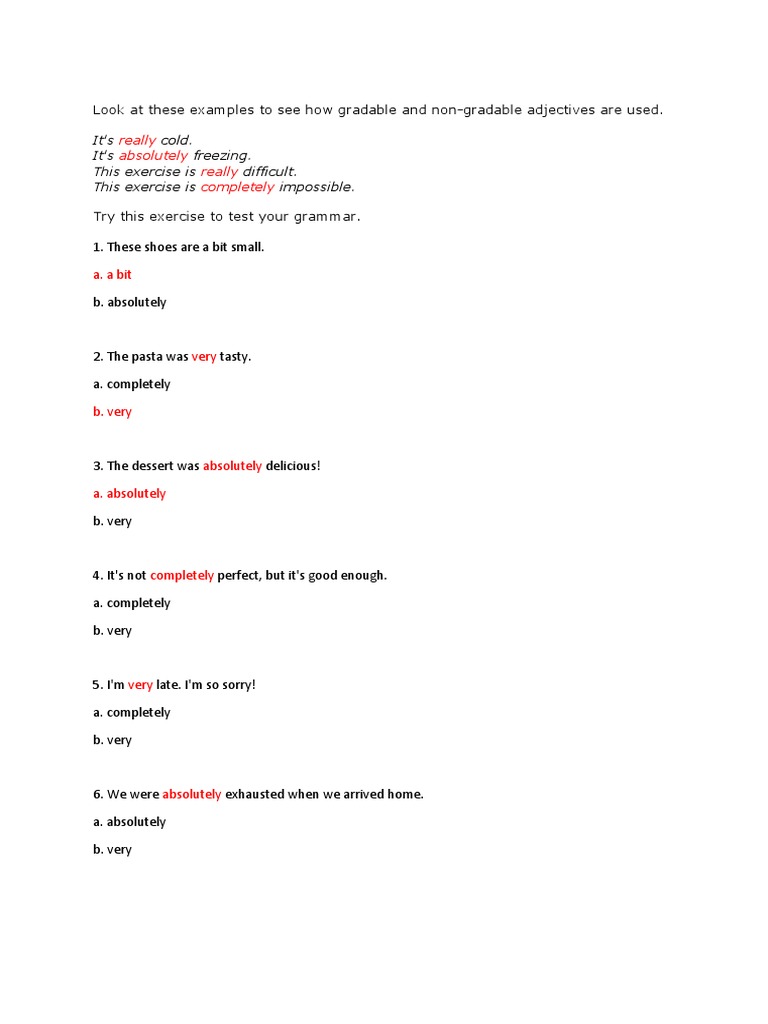 Adjectives, Gradable and Non-Gradable | PDF