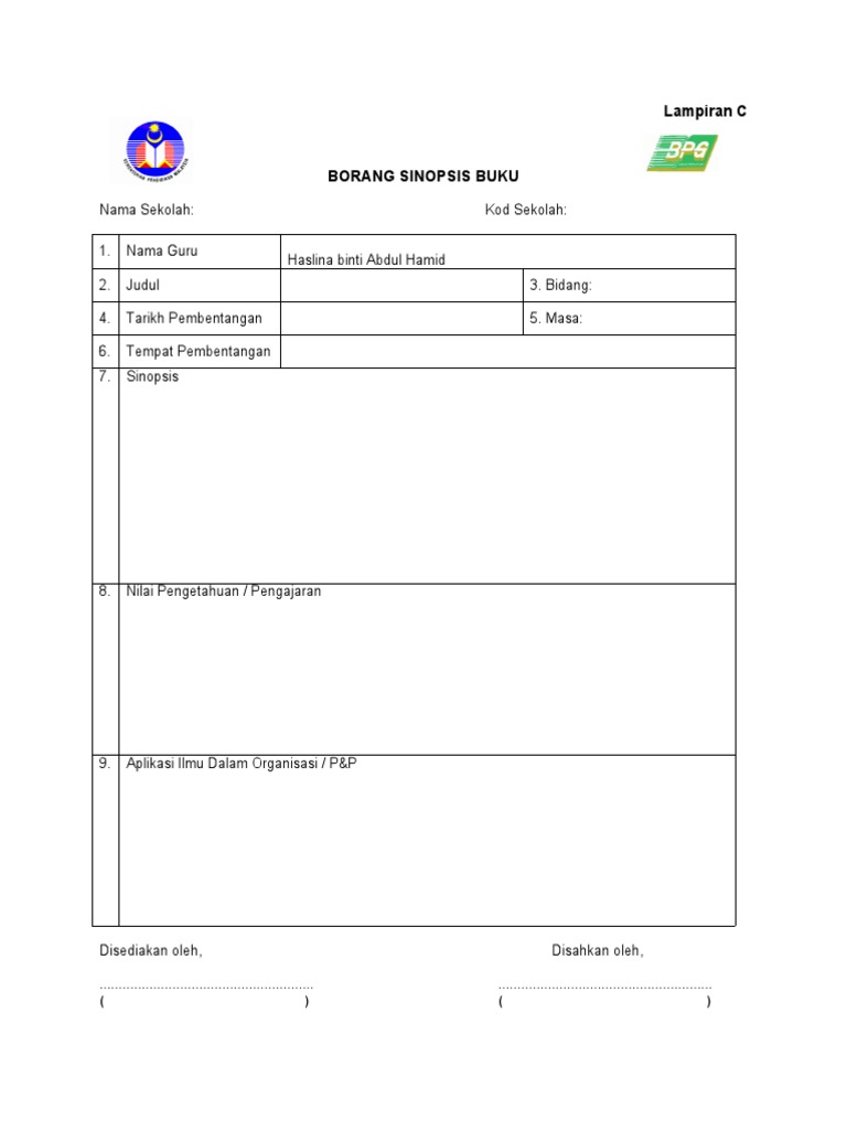 Borang Sinopsis Buku Sekolah | PDF | Karier & Perkembangan