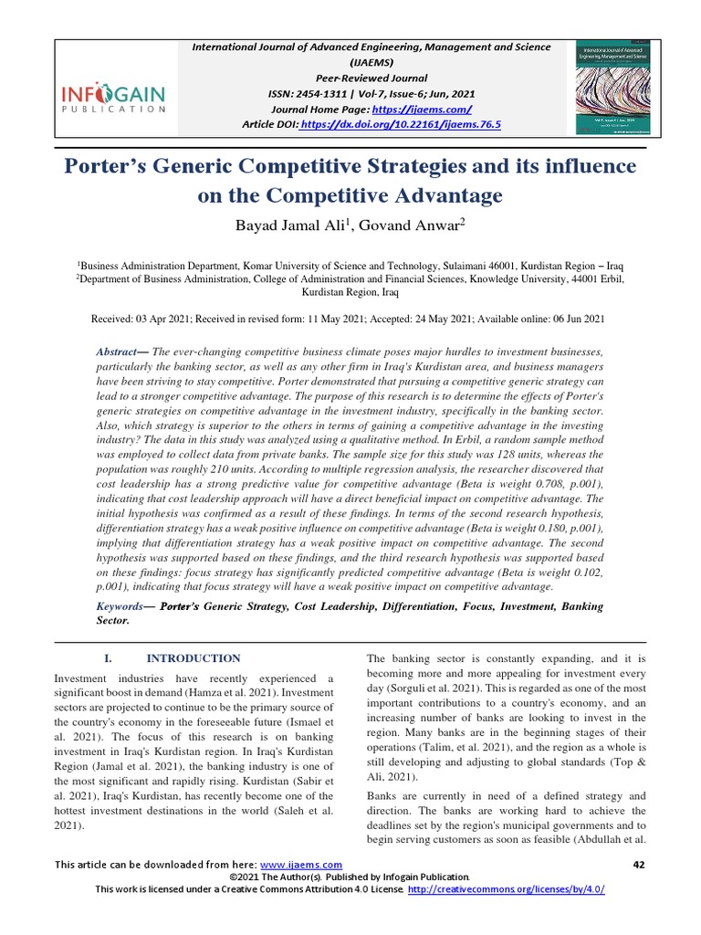 Porter's Generic Competitive Strategies and Its Influence On The ...