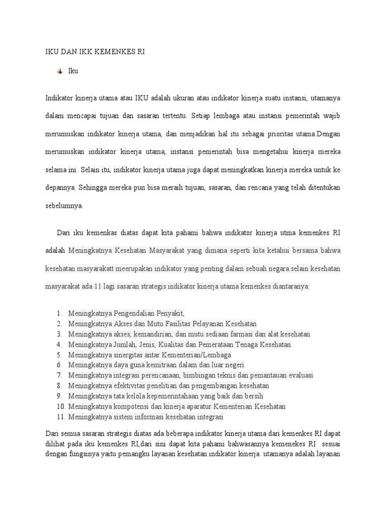 Iku Dan Ikk Kemenkes Ri | PDF