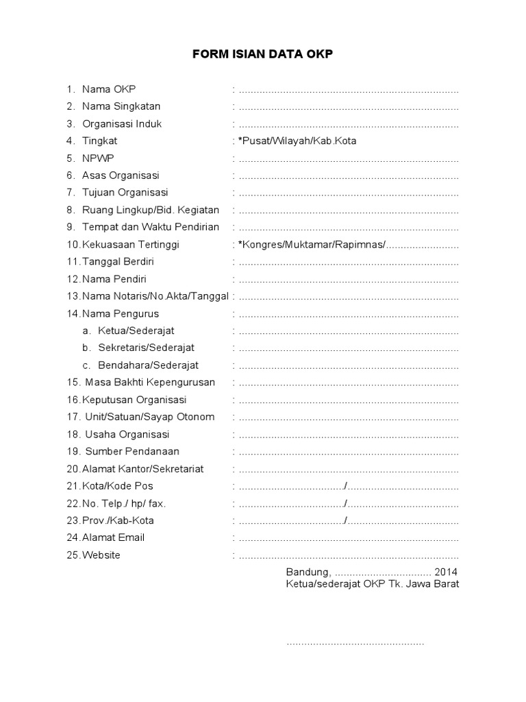 Form Isian Data Okp | PDF