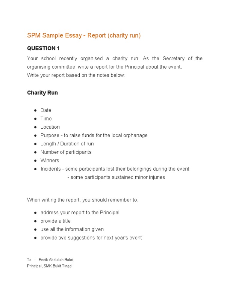 SPM Sample Essay - Report (Charity Run) | PDF | Business