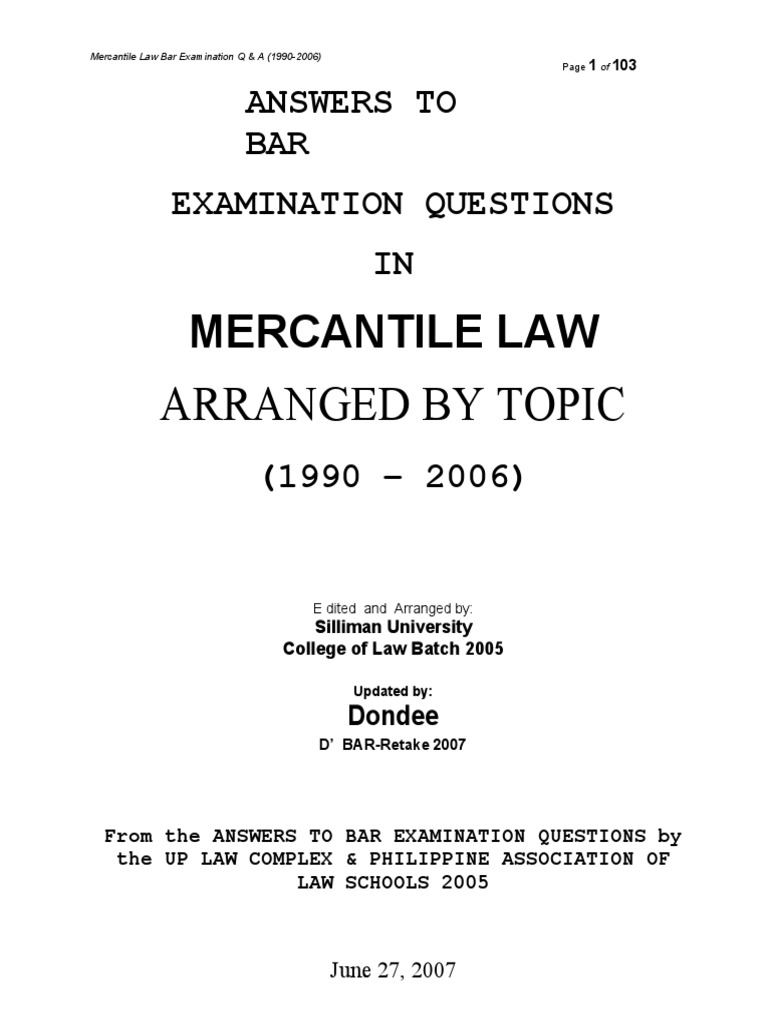 Bar Questions and Answers in Mercantile Law | PDF | Mortgage Law ...