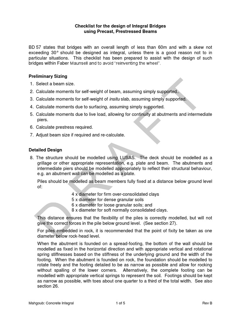 Integral Bridges Checklist | PDF | Deep Foundation | Thermal Expansion